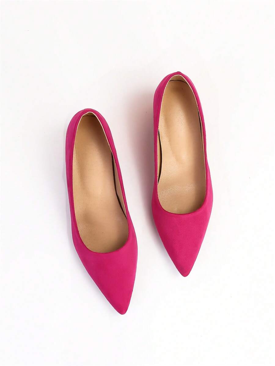 Fashion Hot Pink Pumps For Women, Point Toe Chunky Heeled Faux Suede ...