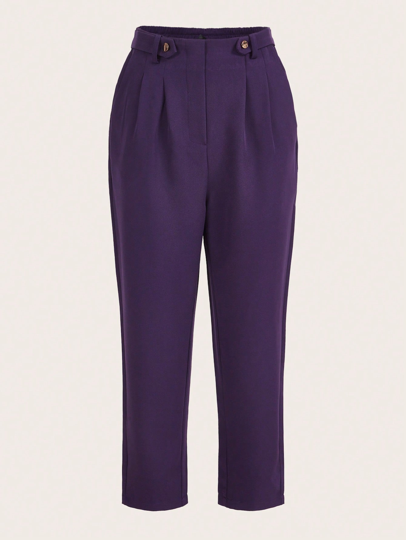 SHEIN BIZwear Button Fold Pleated Solid Pants | SHEIN USA