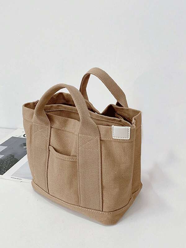 Minimalist Square Bag Medium Khaki School Bag For Graduate, Teen Girls ...