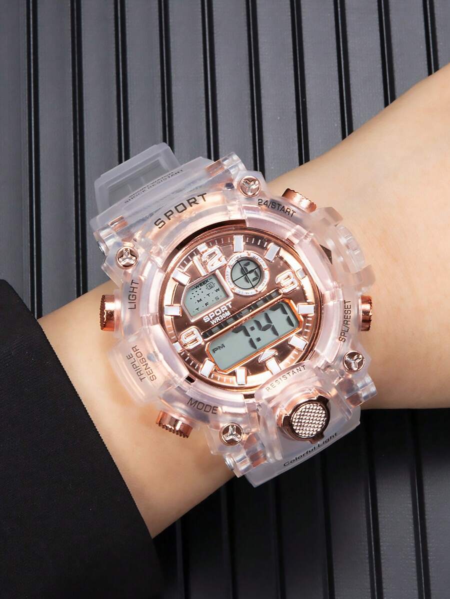 1pc Creative Big Round Transparent Electronic Watch, Multi-Functional ...