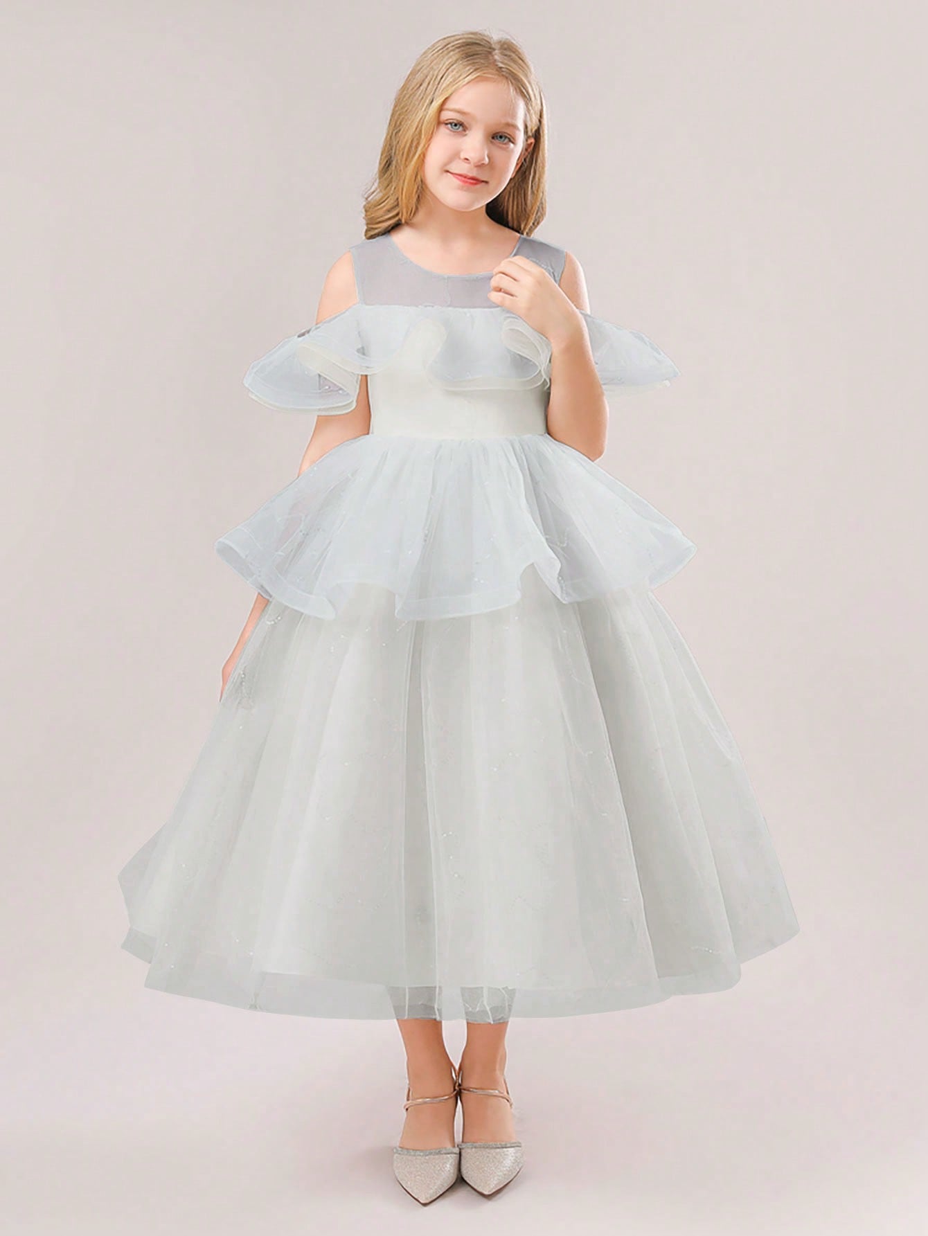 Tween Girls' Dress Is Made Of Mesh And Satin Fabric With Solid Color ...