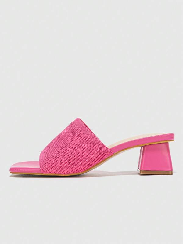 Women Single Band Chunky Heeled Mule Sandals, Funky Outdoor Neon Pink ...