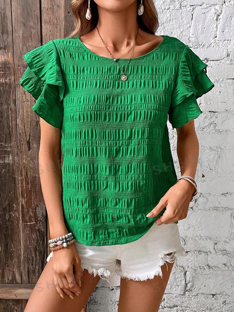 Shein Lune Solid Butterfly Sleeve Blouse Shein Usa
