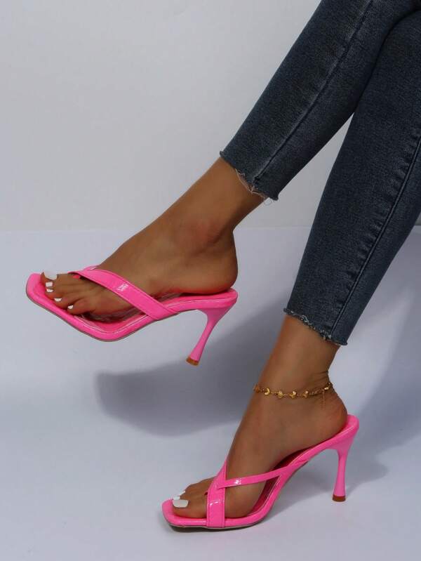 Women Crocodile Embossed Toe Post Stiletto Heeled Sandals, Funky Neon ...