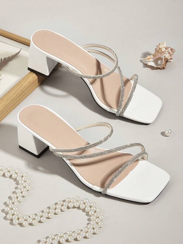 Women Rhinestone Decor Chunky Heeled Sandals, Glamorous Plastic Mule ...