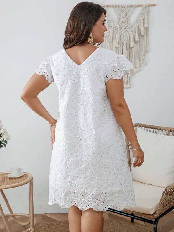 Shein Vcay Plus Eyelet Embroidery Scallop Trim Dress Shein Usa