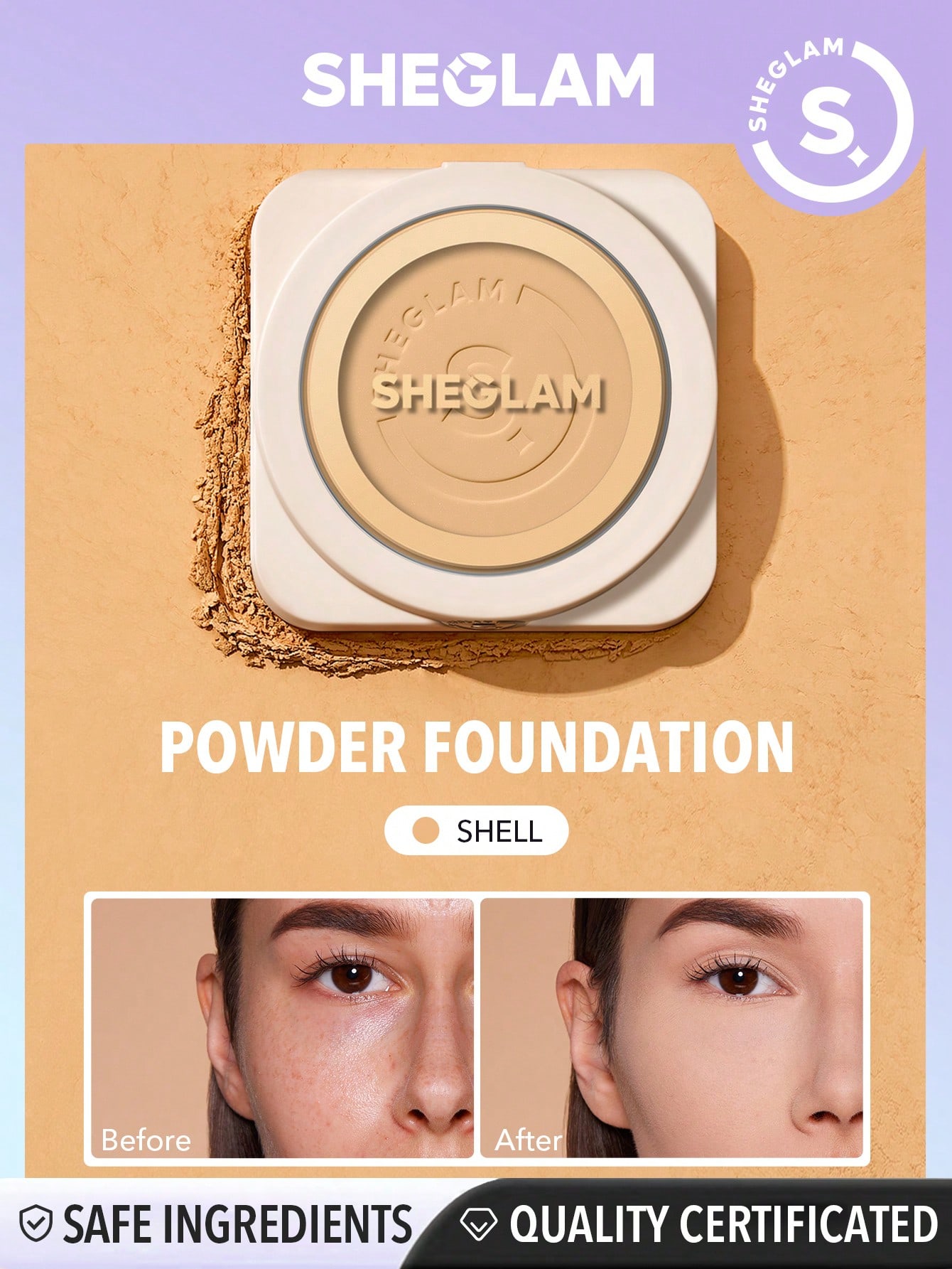 SHEGLAM Base em pó de alta cobertura Skin-Focus-Shell