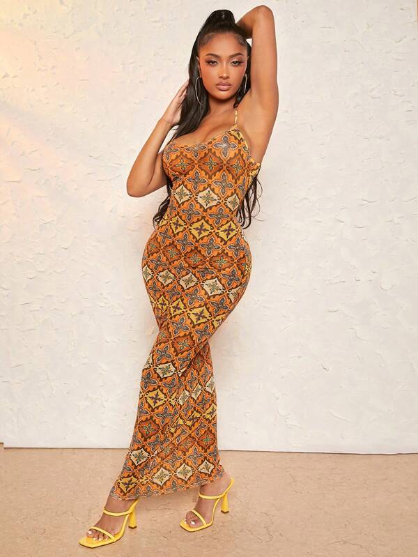 Shein Sxy Allover Print Backless Cami Dress Shein Uk