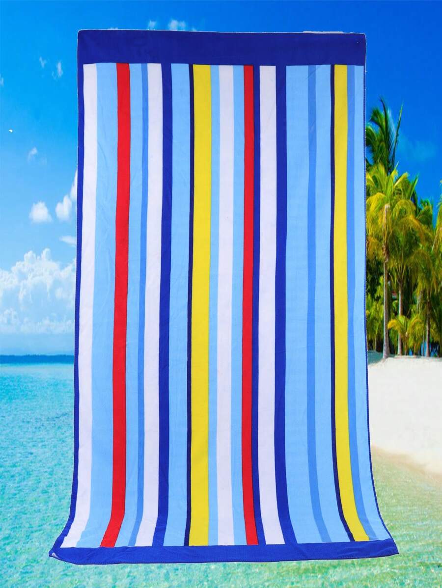 1pc Striped Pattern Beach Towel, Microfiber Rectangle Travel Beach ...