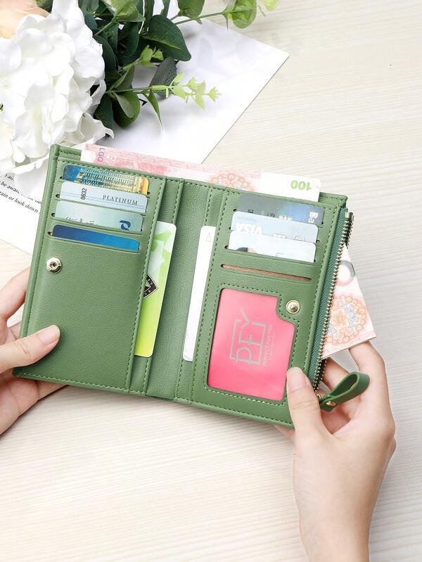 PU Small Wallet Button Decor Letter Detail Bifold | SHEIN UK