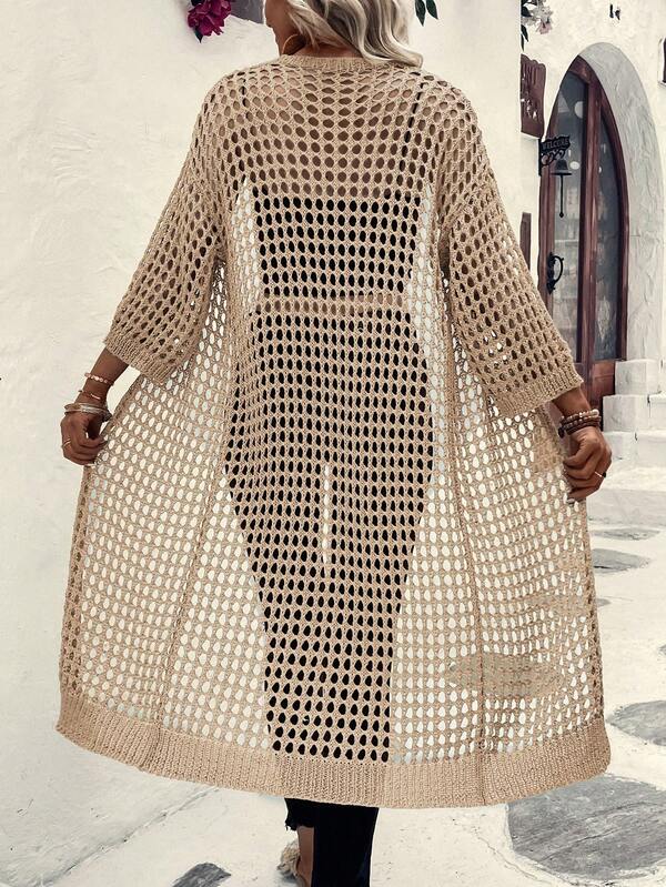 SHEIN LUNE Hollow Out Drop Shoulder Open Front Cardigan | SHEIN EUR