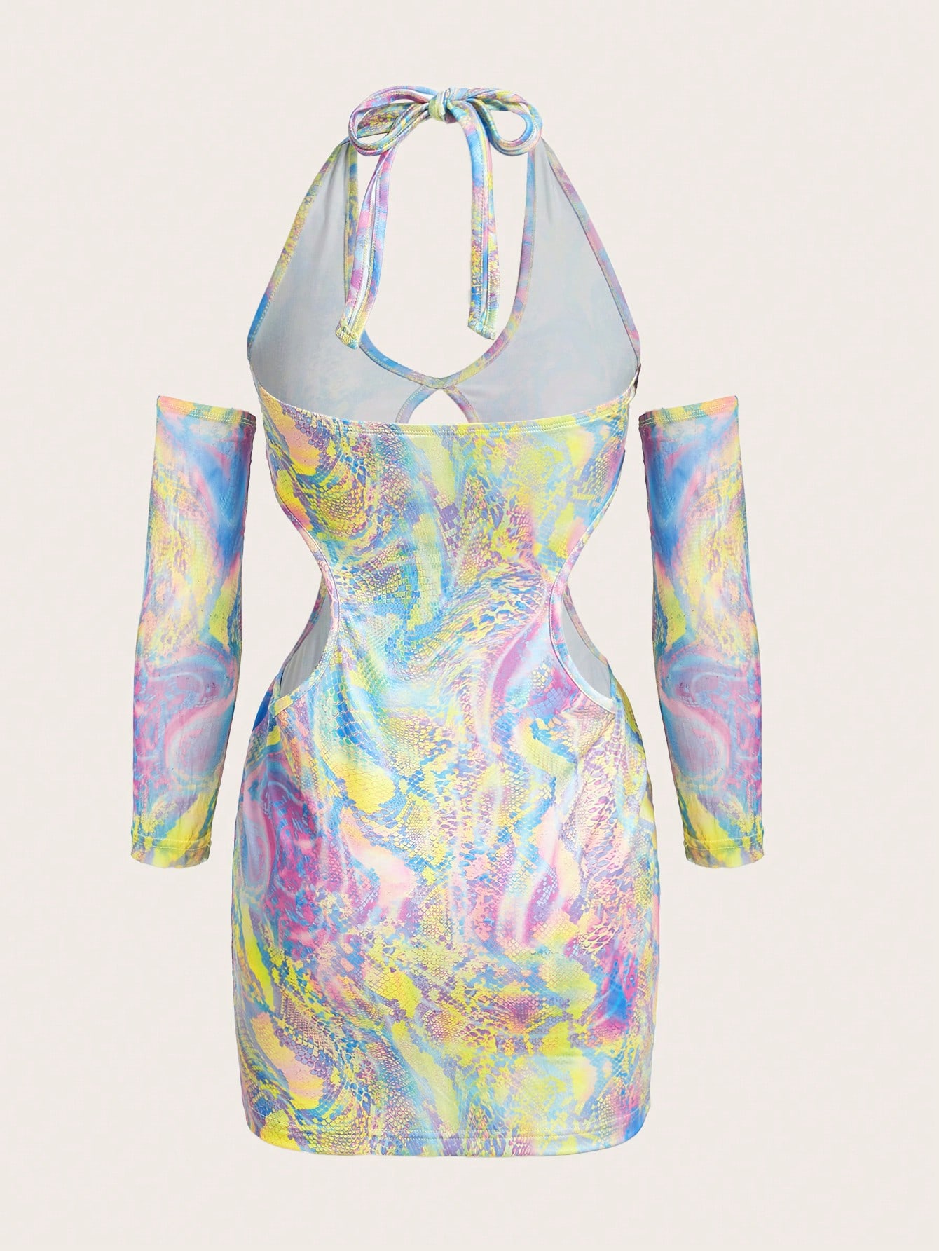 Shein Icon Bikercore Marble Print Cut Out Halter Neck Backless Bodycon