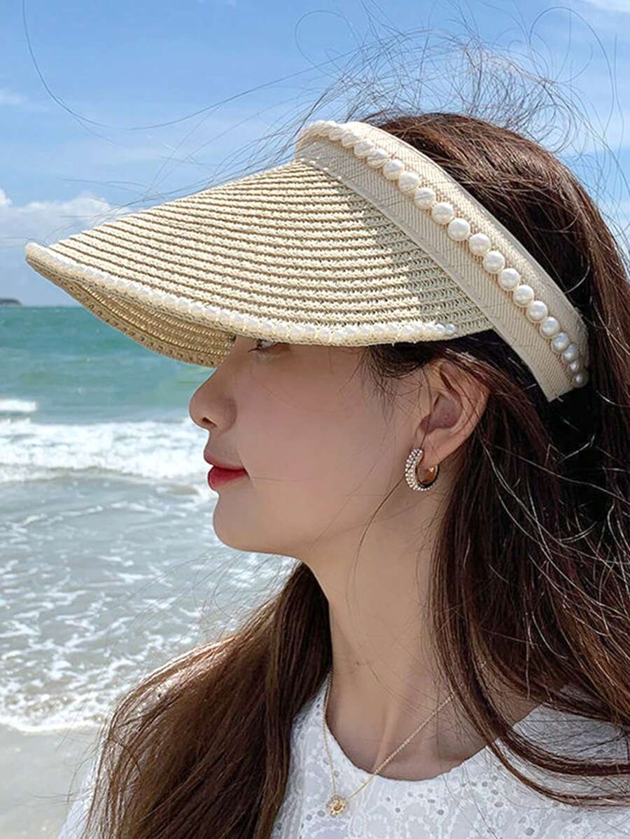 Faux Pearl Decor Straw Visor Hat | SHEIN USA