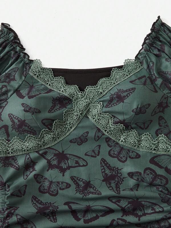 Sam Rose Studio Fairycore Butterfly Print Contrast Lace Drawstring ...