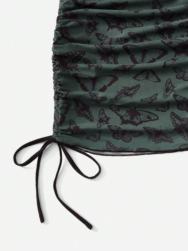 Sam Rose Studio Fairycore Butterfly Print Contrast Lace Drawstring ...