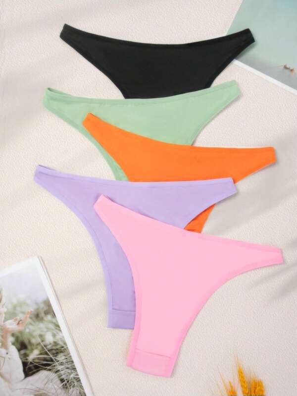 5pack Solid Ring Linked Panty | SHEIN EUR