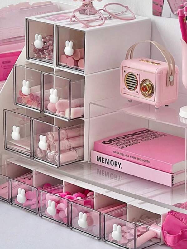 1pc Rabbit Handle Design Desktop Storage Box, Creative PP Makeup ...