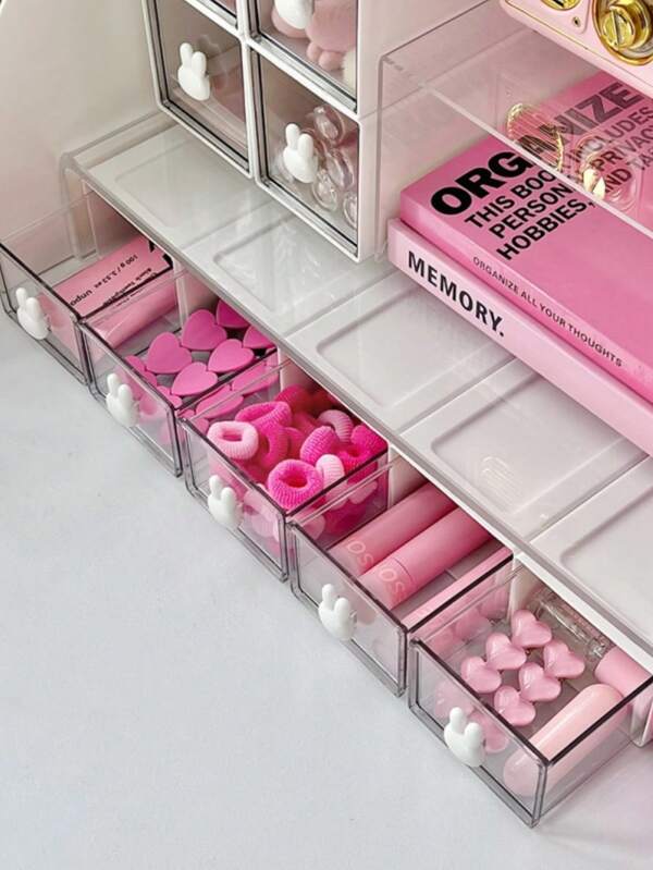 1pc Rabbit Handle Design Desktop Storage Box, Creative PP Makeup ...