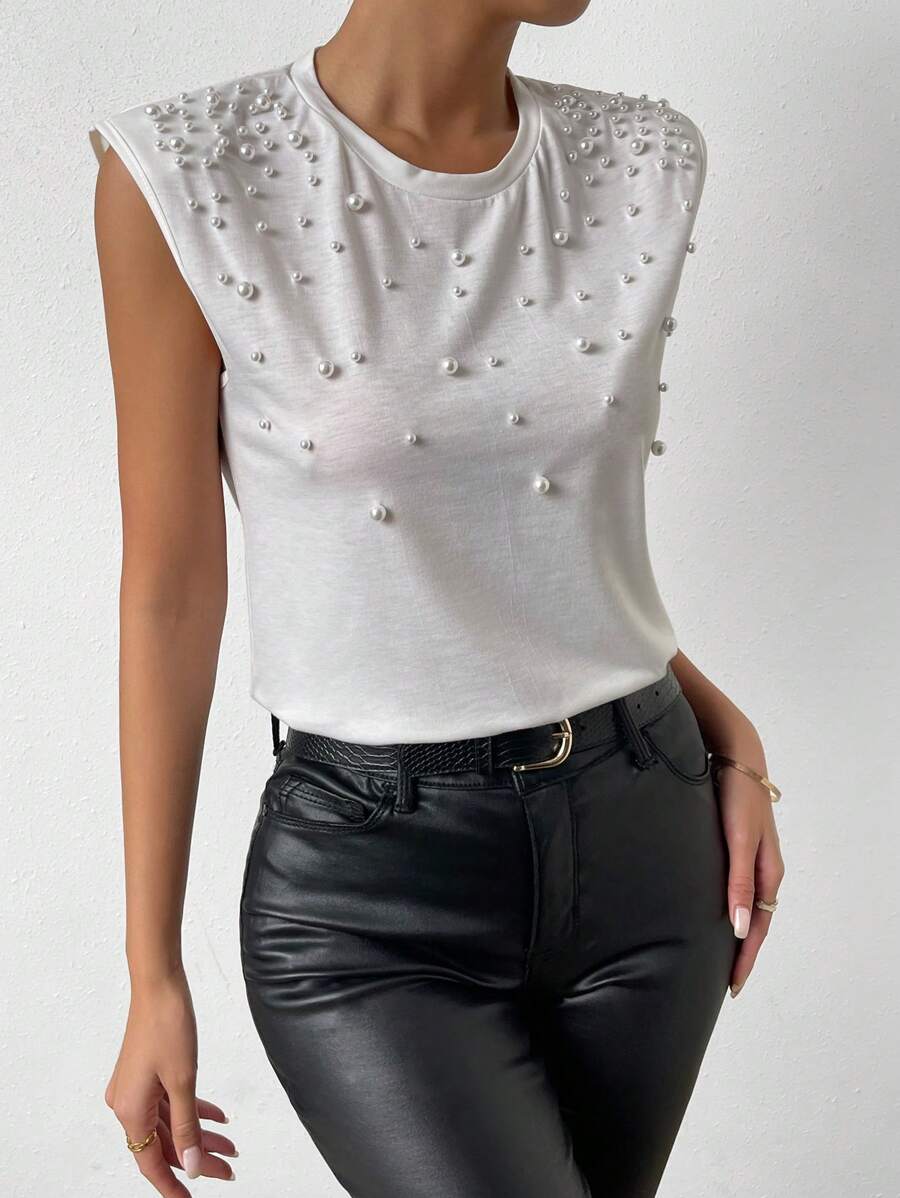 Privéa Pearls Beaded Tank Top | SHEIN USA