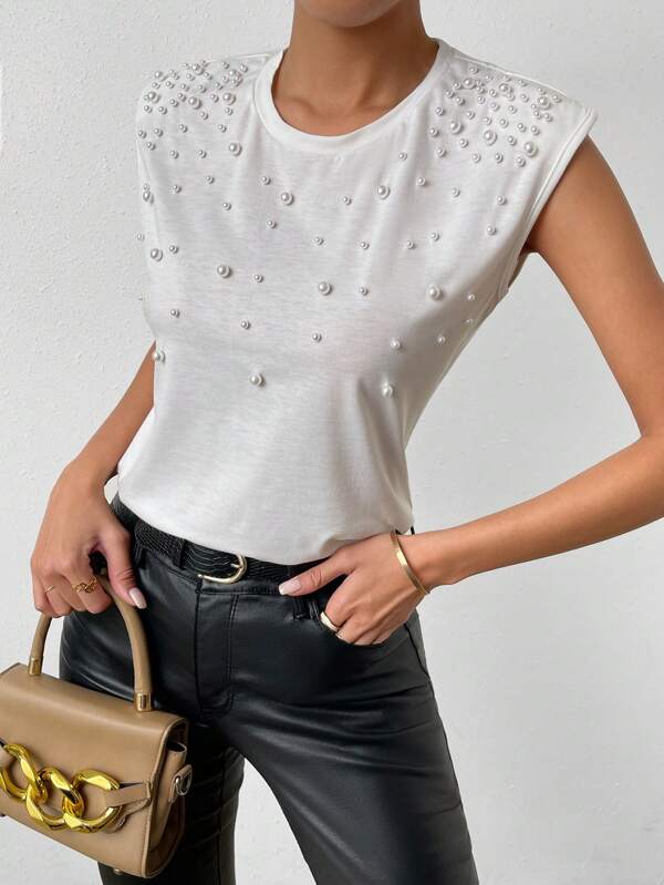 SHEIN Privé Pearls Beaded Tank Top | SHEIN USA