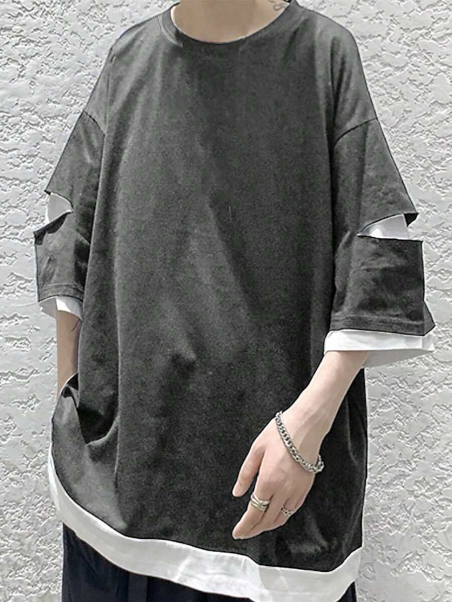 Manfinity Hypemode Loose Fit Men's Cut Out Drop Shoulder 2 In 1 Tee | SHEIN USA