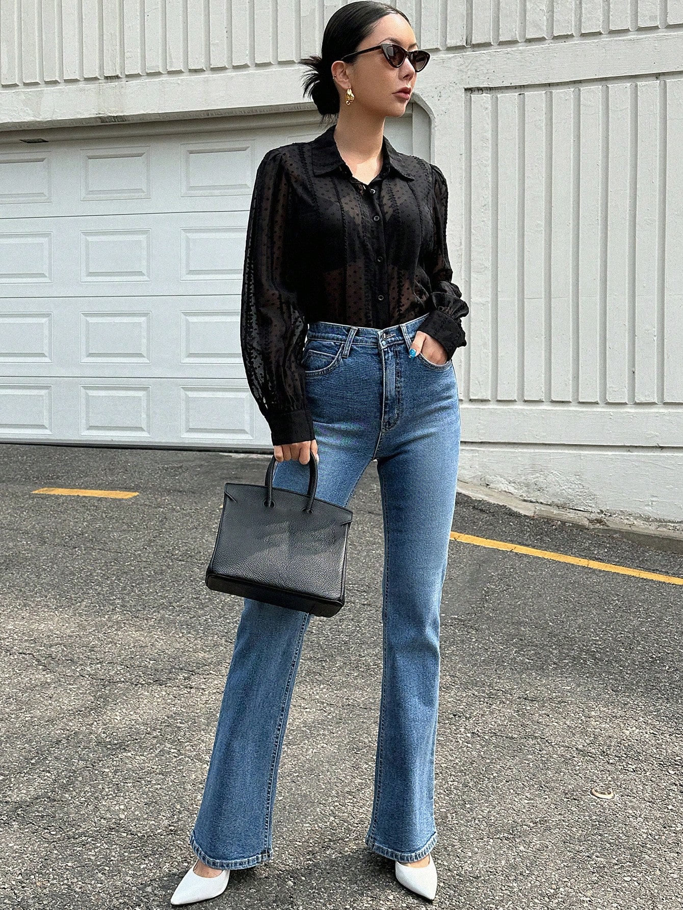 Dazy Solid Button Front Shirt Without Bra Shein Usa