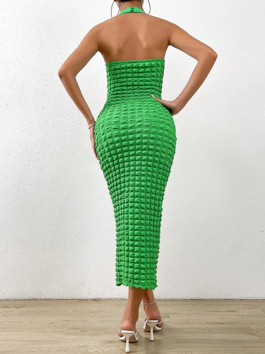 SHEIN Privé Solid Halter Neck Backless Bodycon Dress | SHEIN UK