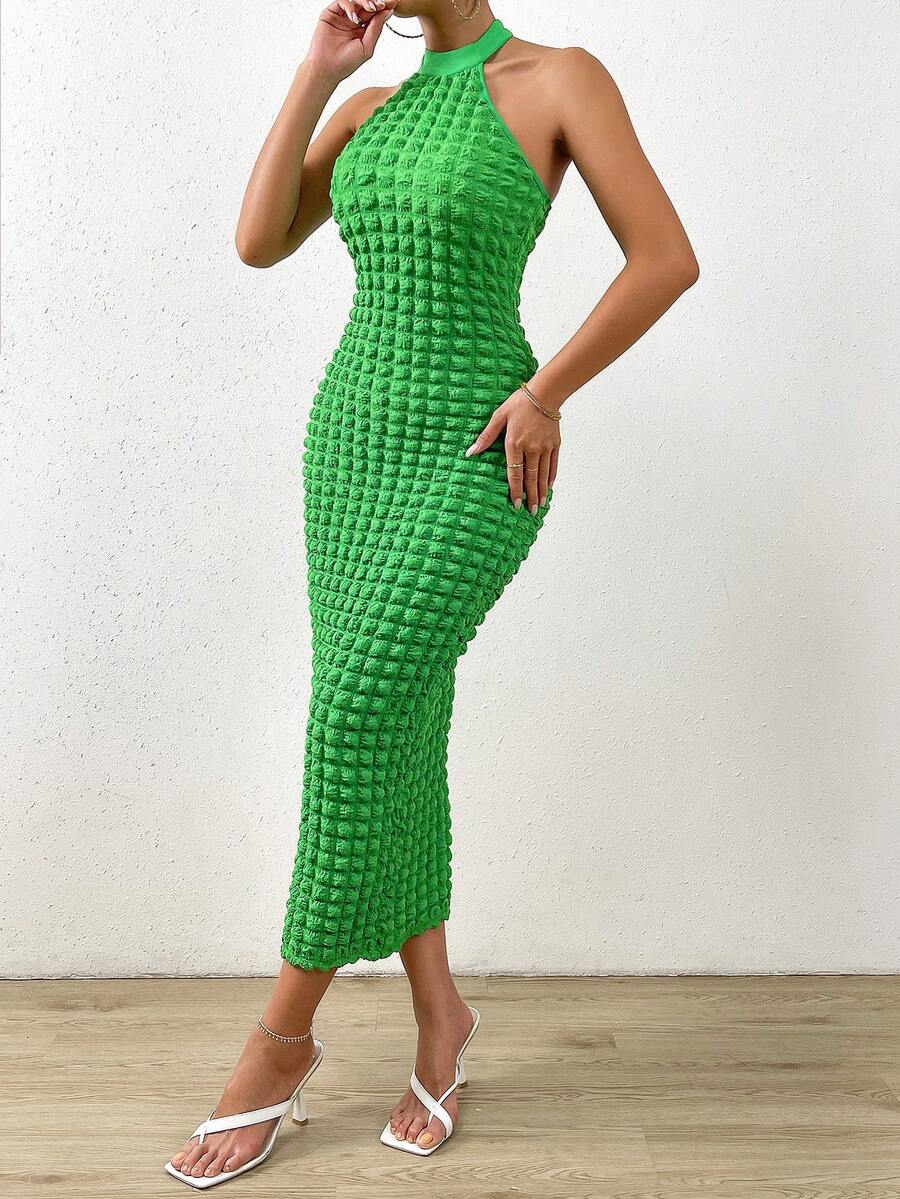 SHEIN Privé Solid Halter Neck Backless Bodycon Dress | SHEIN UK