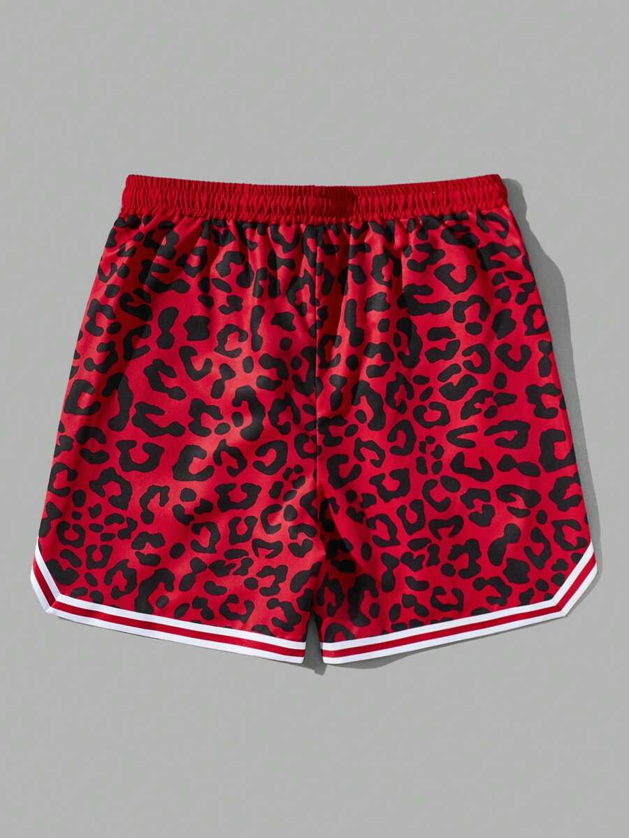 ROMWE Street Life Men Leopard Print Striped Trim Drawstring Waist ...