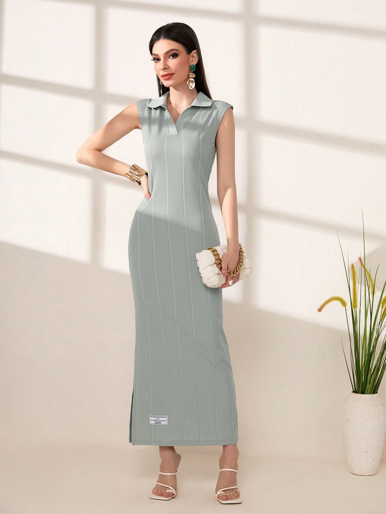 Shein Mulvari Letter Patched Detail Split Hem Dress Shein Usa