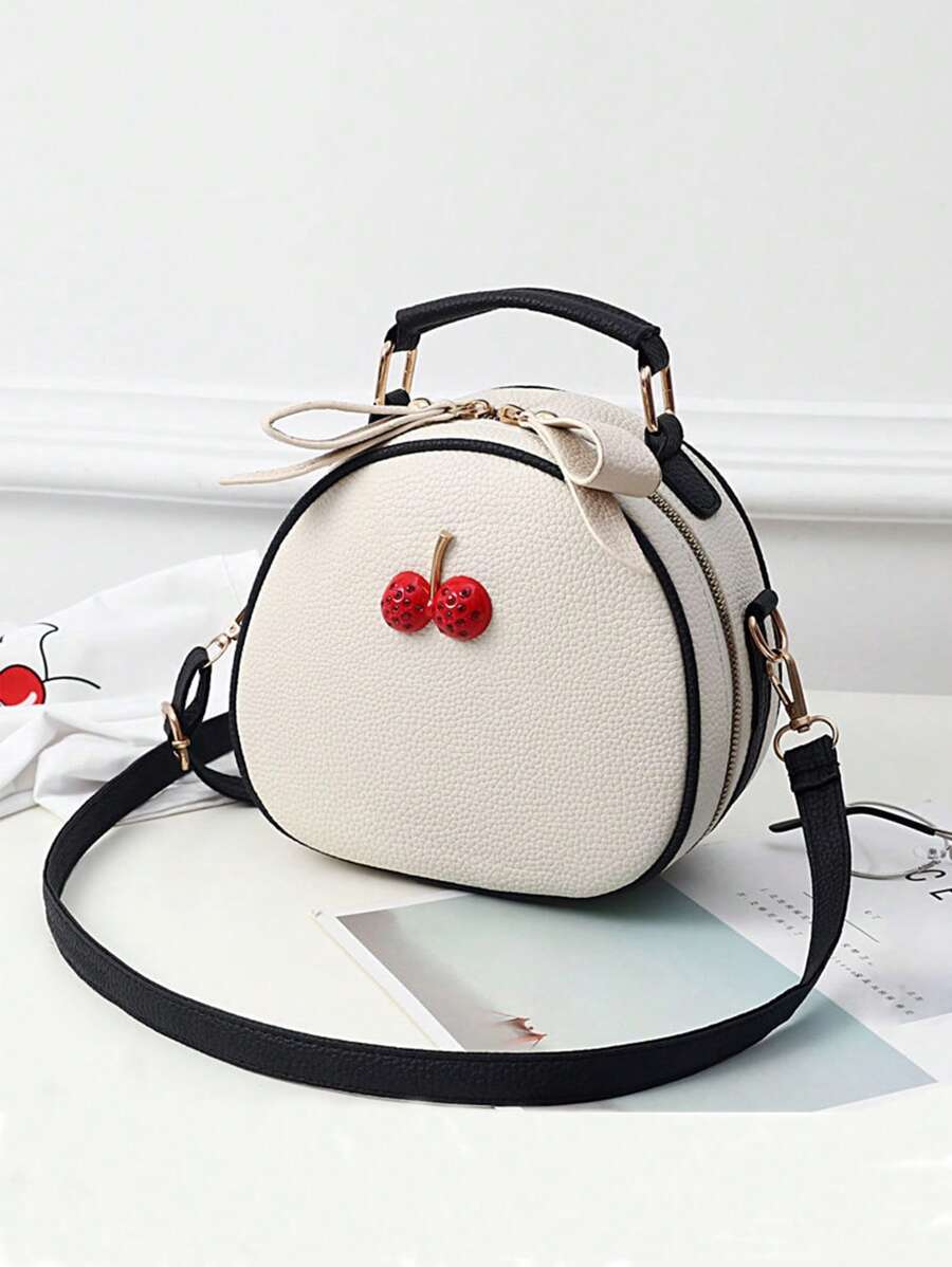Mini Cherry Decor Round Handbag, Crossbody Bag, Women's Top Handle ...