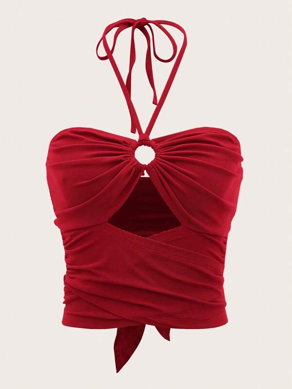 SHEIN ICON Solid Cut Out Halter Top | SHEIN UK