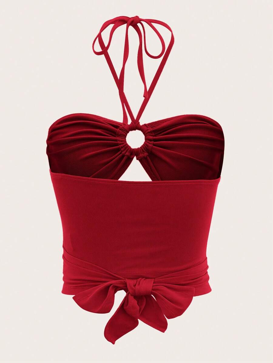 SHEIN ICON Solid Cut Out Halter Top | SHEIN USA