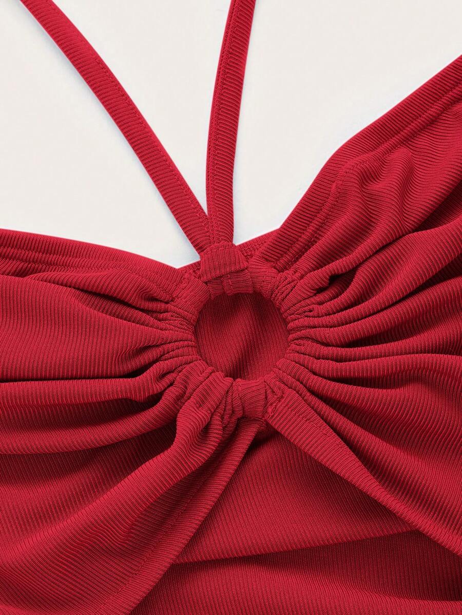 SHEIN ICON Solid Cut Out Halter Top | SHEIN USA