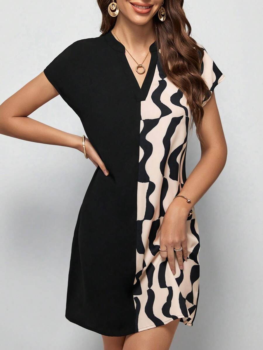 SHEIN Clasi Vestido con estampado de dibujo de cuello notch de manga ...