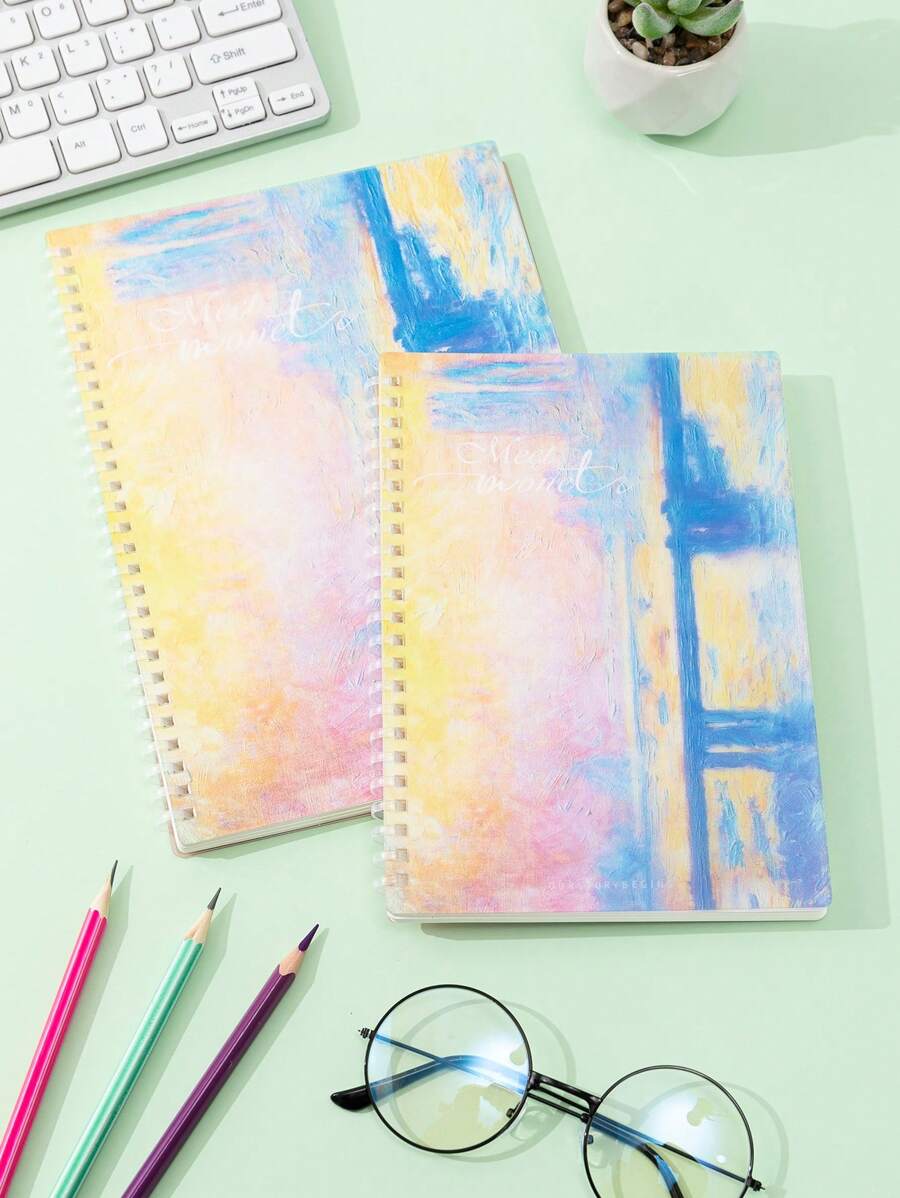 2pcs Oil Painting Pattern Spiral Notebook | SHEIN USA