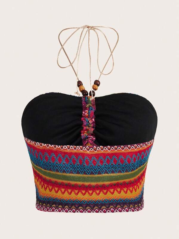 Goth Geo Print Ruched Halter Top | SHEIN UK