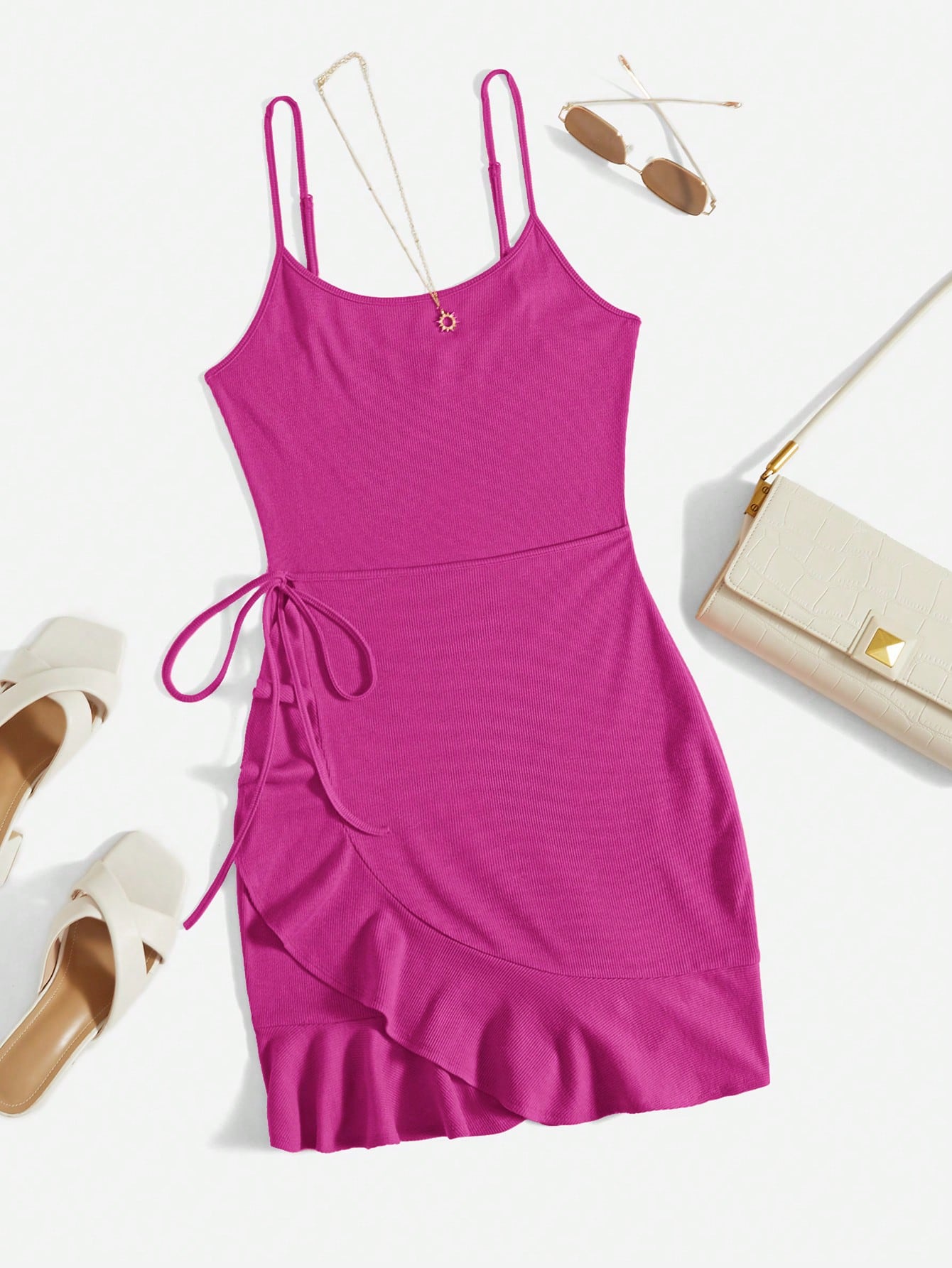 Shein Wywh Cami Kleid Mit Rüschenbesatz Wickel Seitlichem Knoten