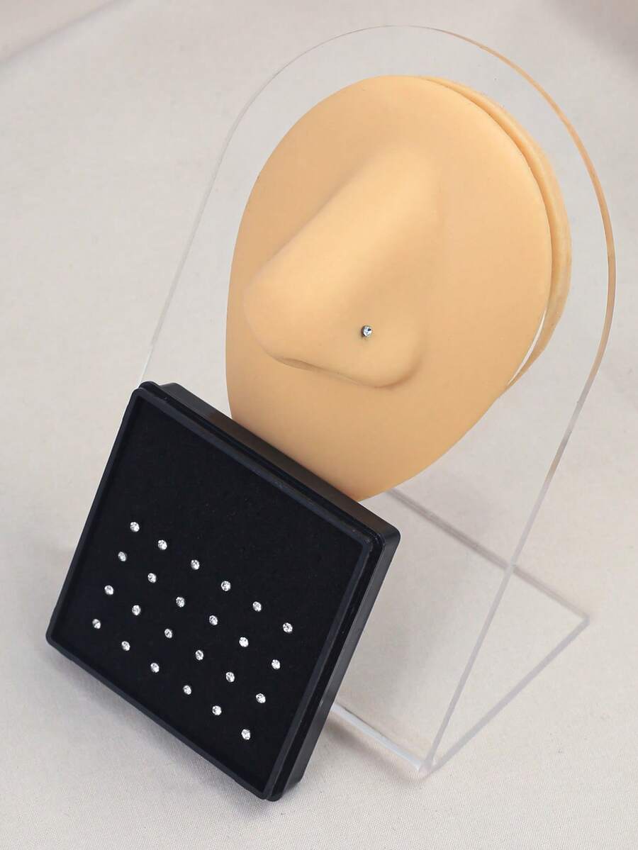 24pcs/set Funky Stainless Steel Rhinestone Decor Nose Stud For Women ...