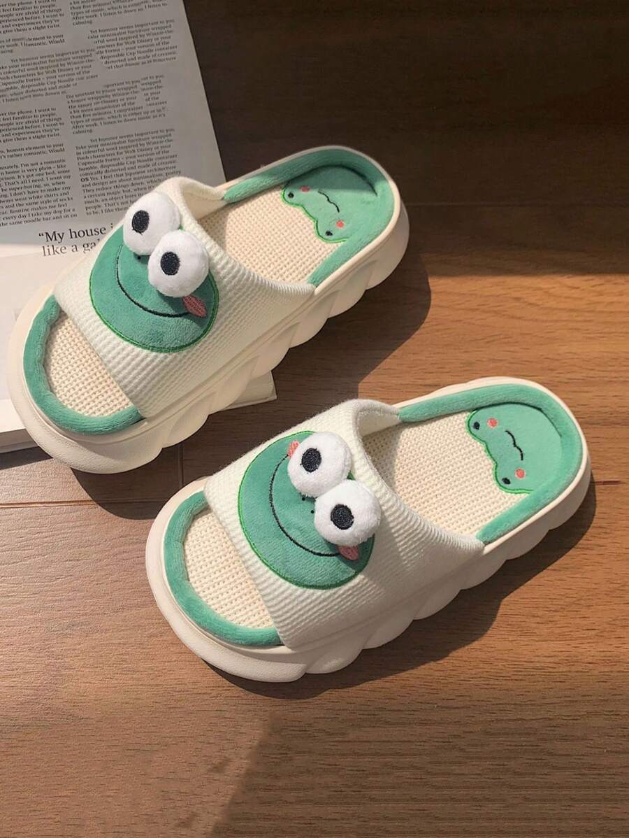 Preppy Women Multi-color Cartoon Frog Design Home Slippers, Preppy ...