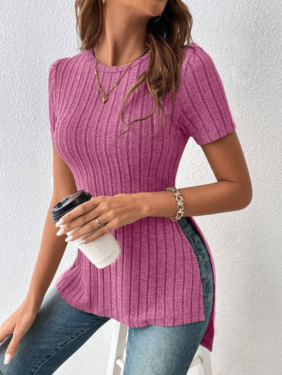 SHEIN Essnce Solid Split Hem Tee | SHEIN USA