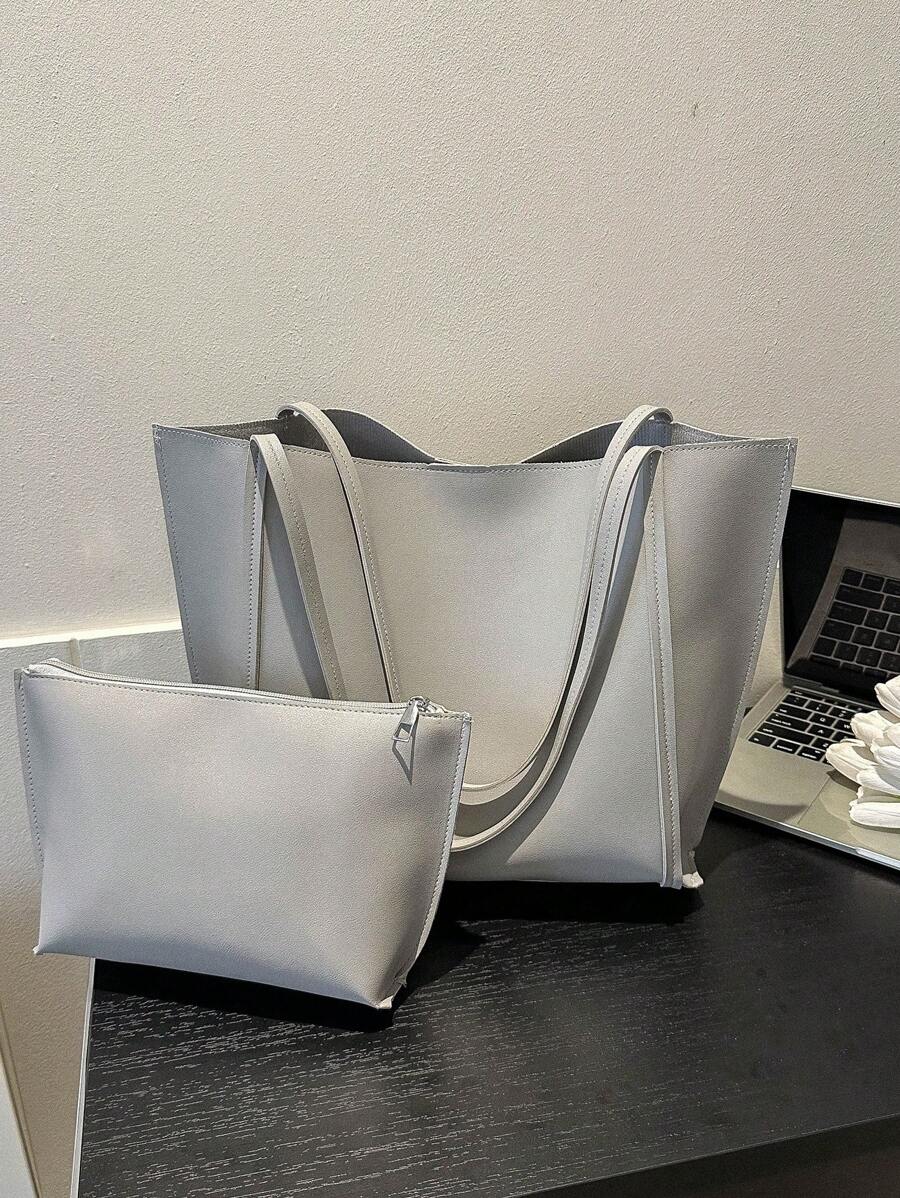 Solid Colour Tote Bag With Small Pouch | SHEIN UK