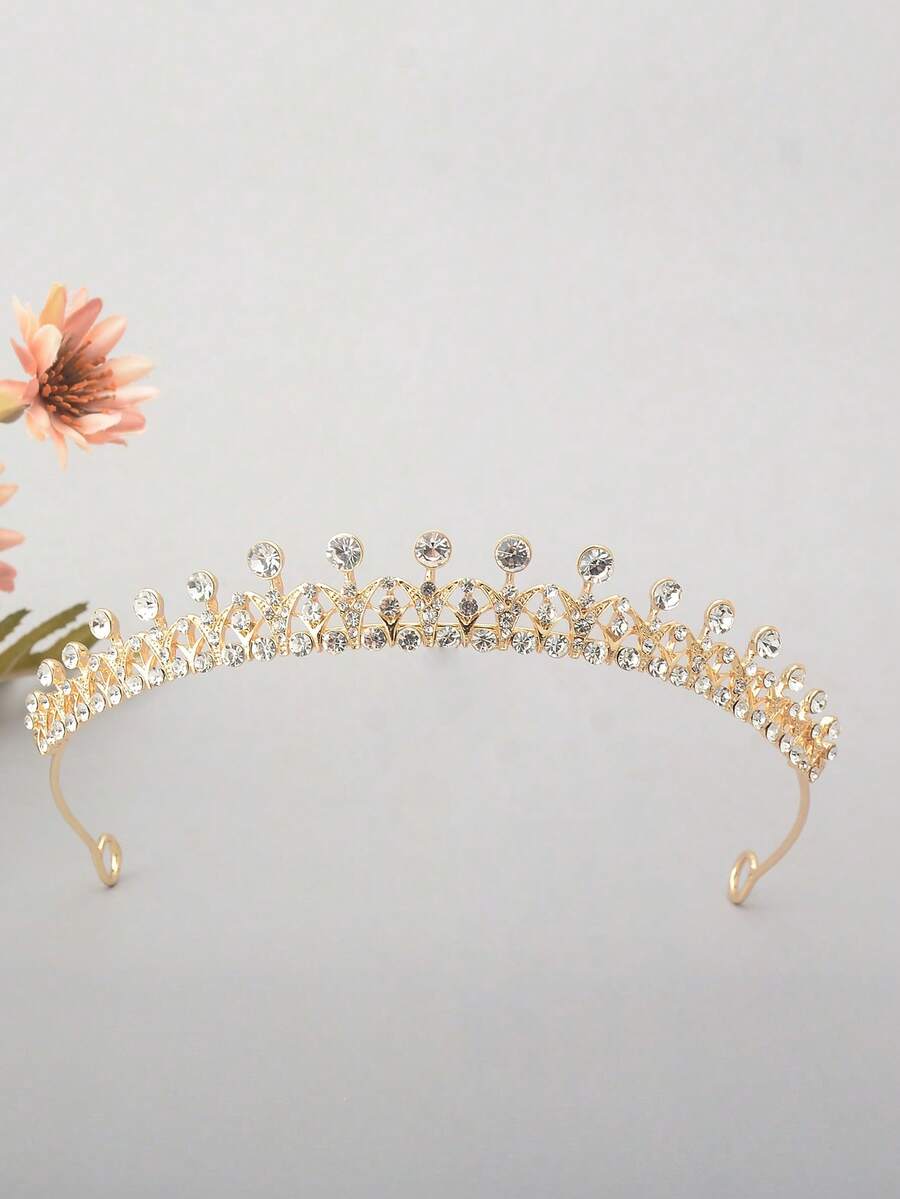 1pc Women Korean Style Simple Alloy Crown Headpiece With Diamond ...