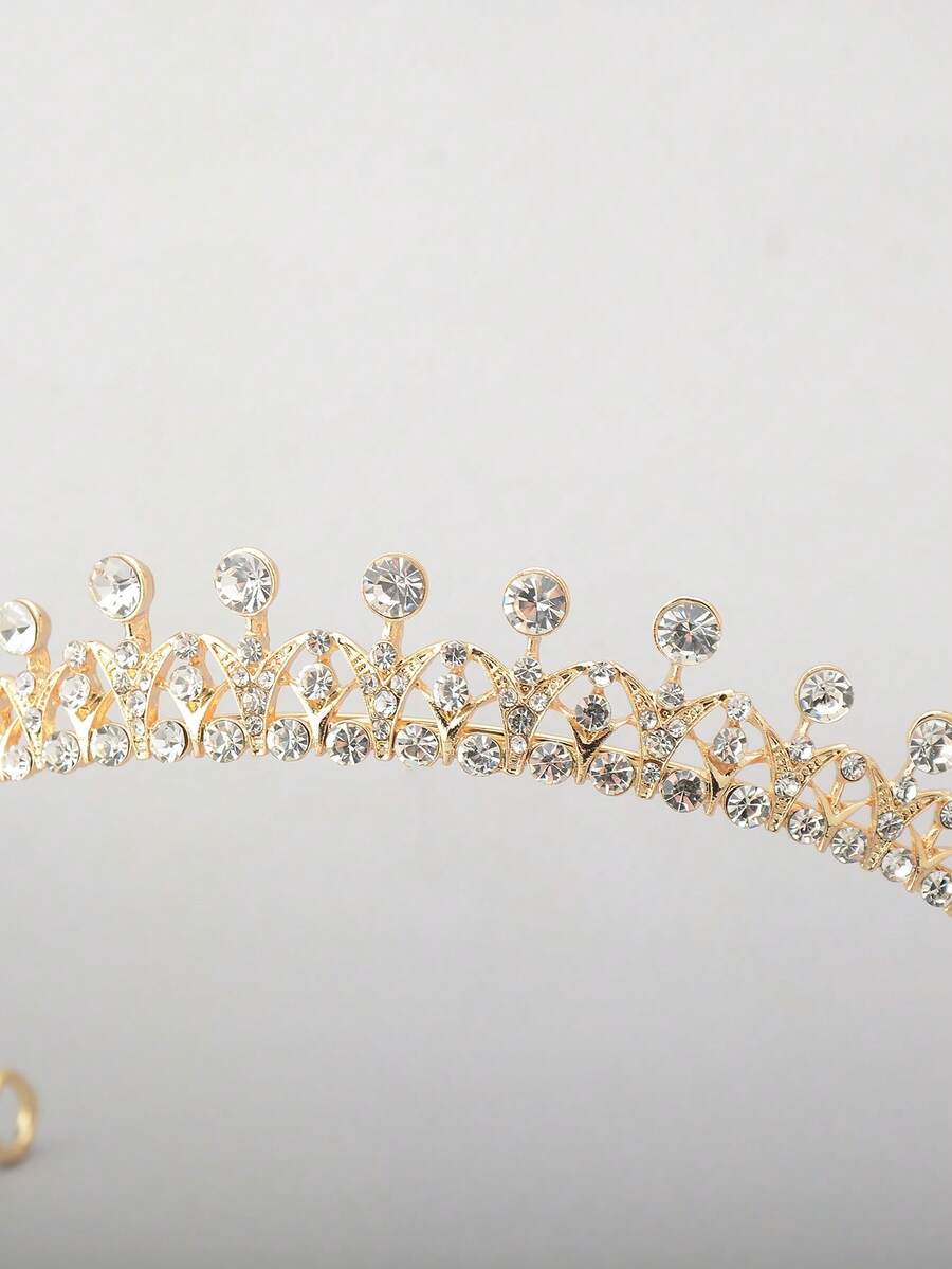 1pc Women Korean Style Simple Alloy Crown Headpiece With Rhinestone ...