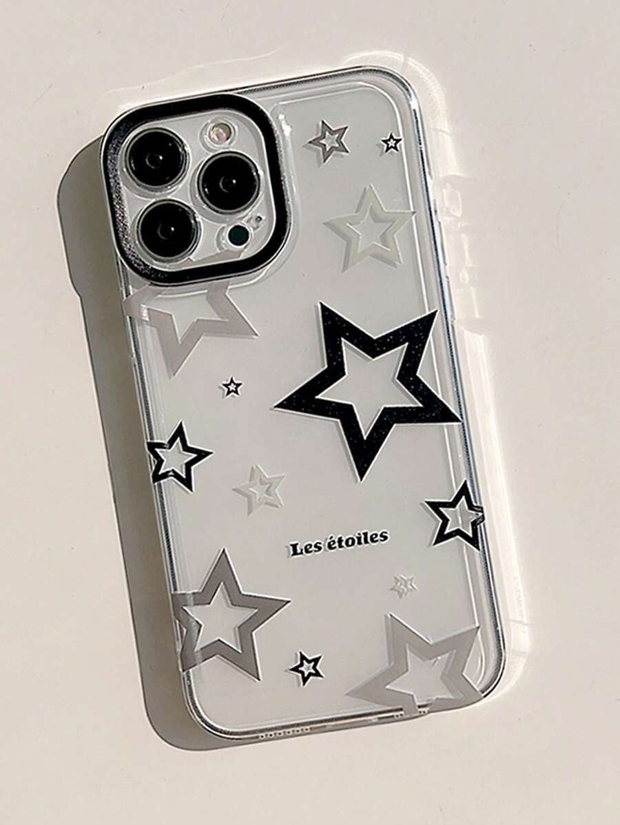 1pc Transparent Case With Grey, Black And Silver Starry Design For ...