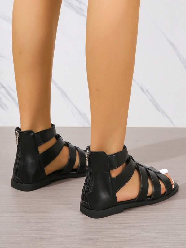Women Cut Out Zip Back Gladiator Sandals, Vacation Summer Flat Sandals ...