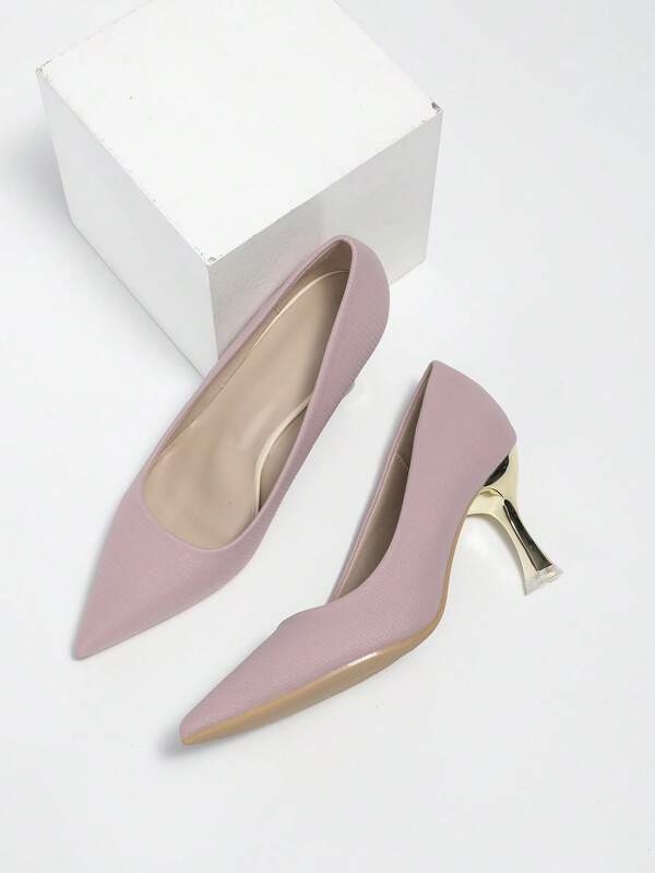 Women Minimalist Court Pumps, Artificial Leather Point Toe Pyramid ...