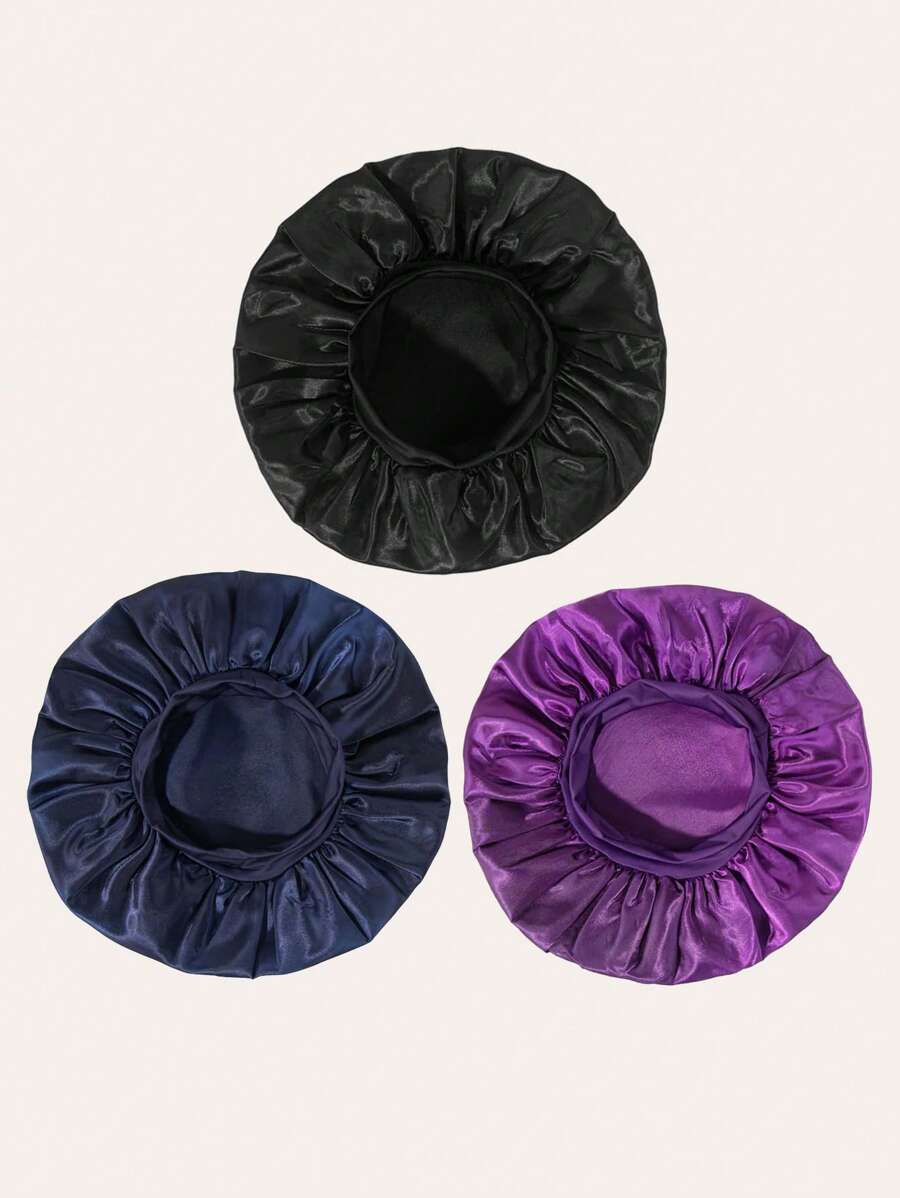 3pcs Ladies' Wide Brim Bonnets, Elastic Band Hair Cap, Fashionable All ...