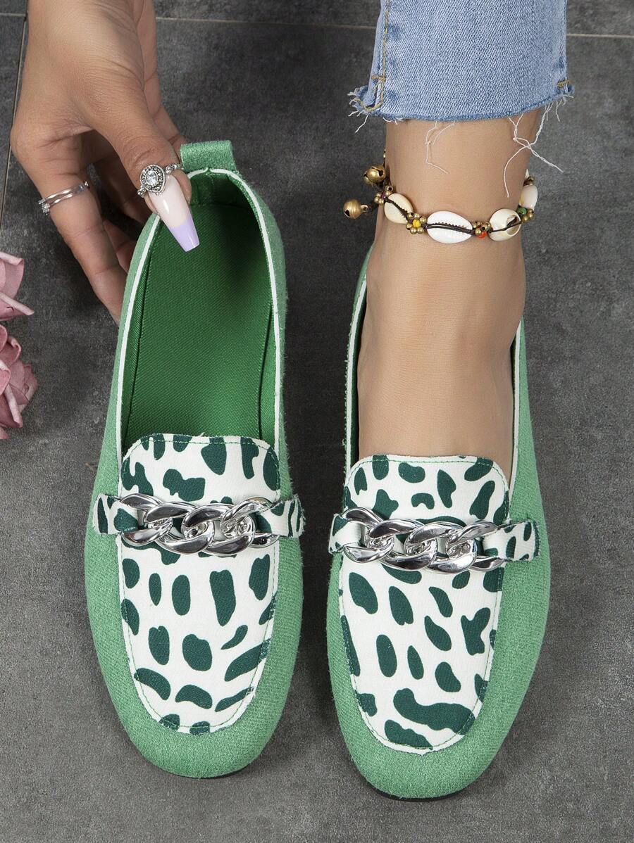 Fashionable Flat Loafers For Women, Faux Suede Colorblock Chain Decor ...