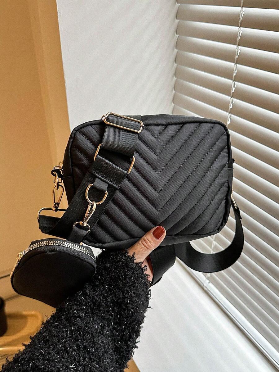 Mini Square Bag With Coin Purse Nylon Chevron , Women Bag With Dime Bag ...